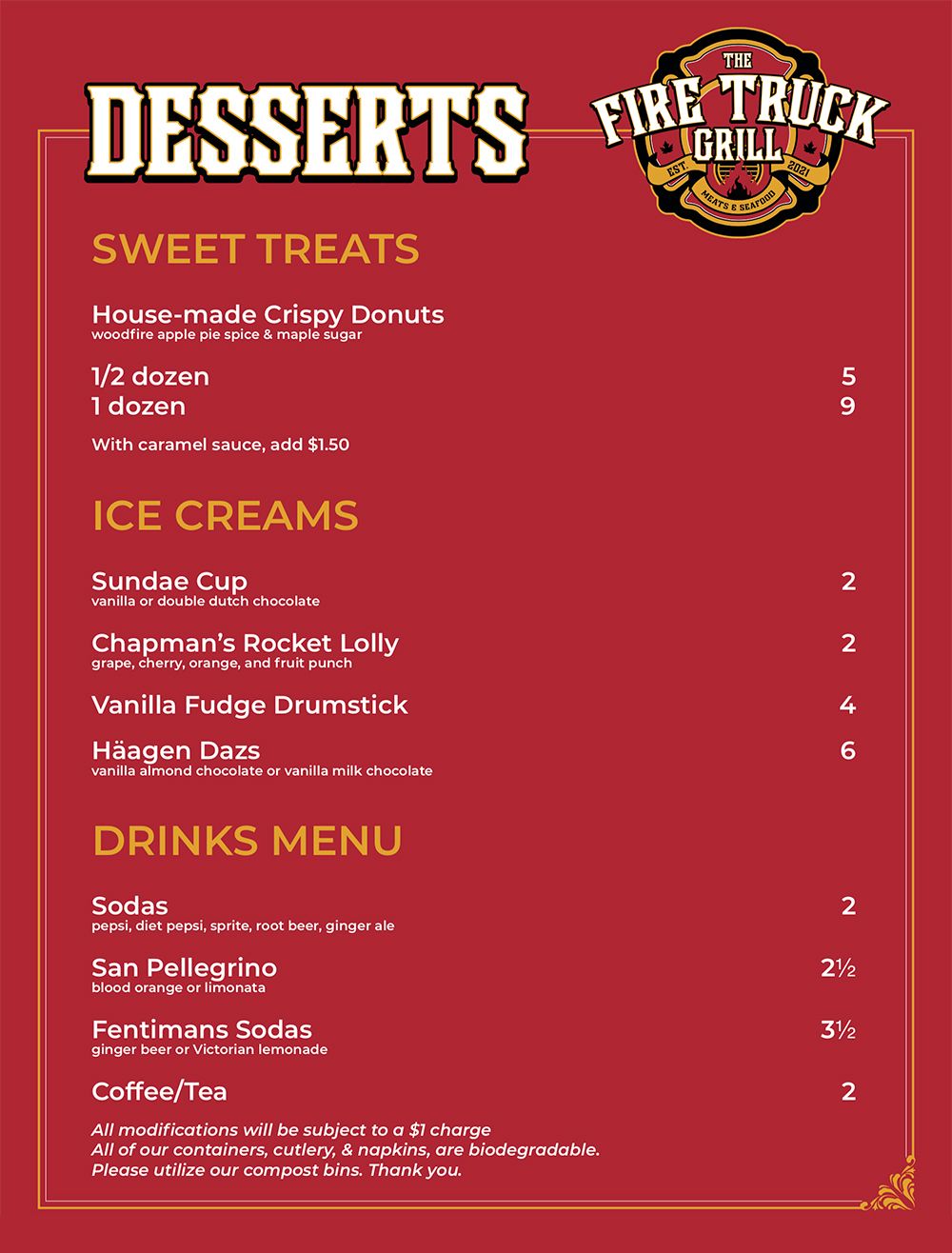 The Fire Truck Grill Menu