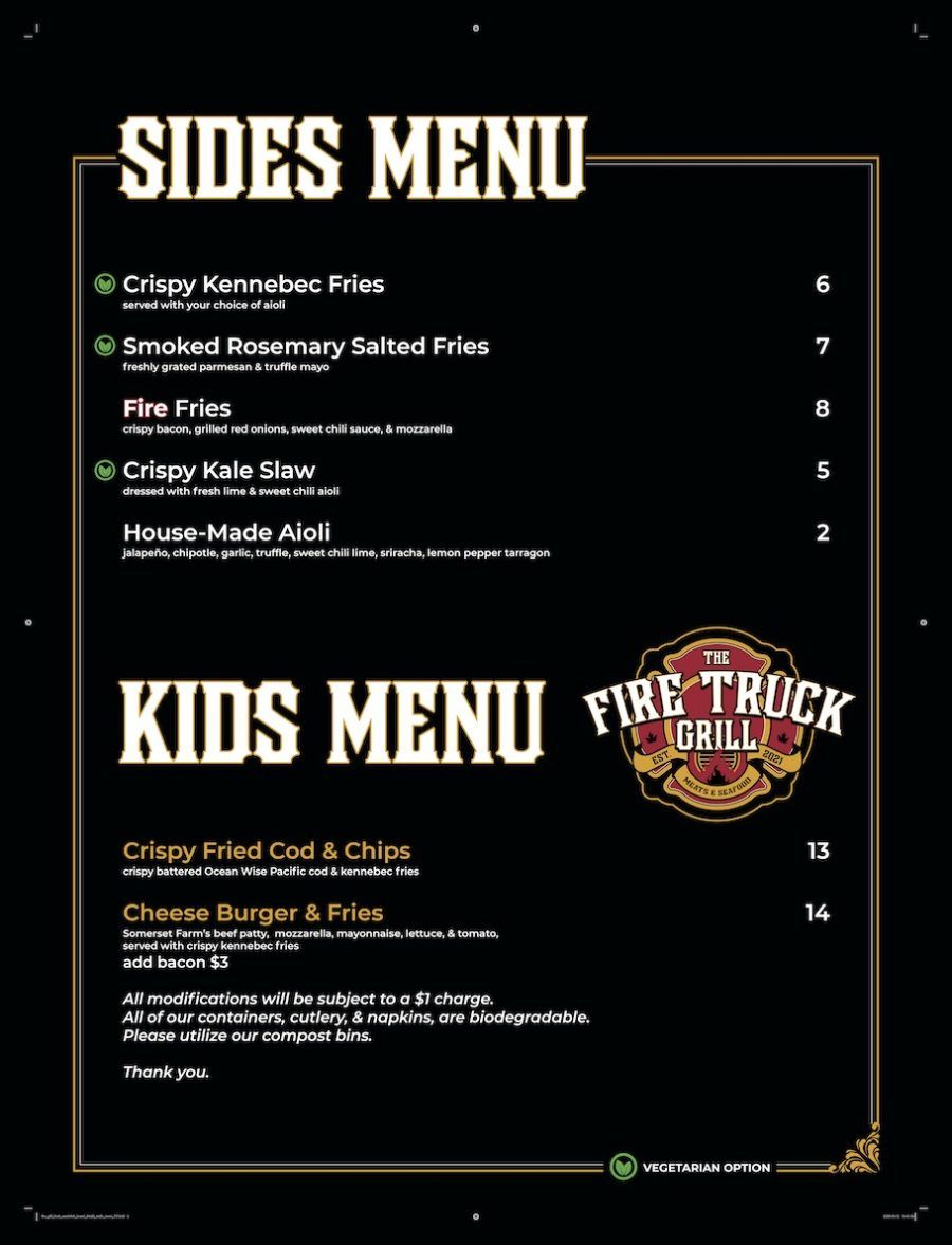 The Fire Truck Grill Menu